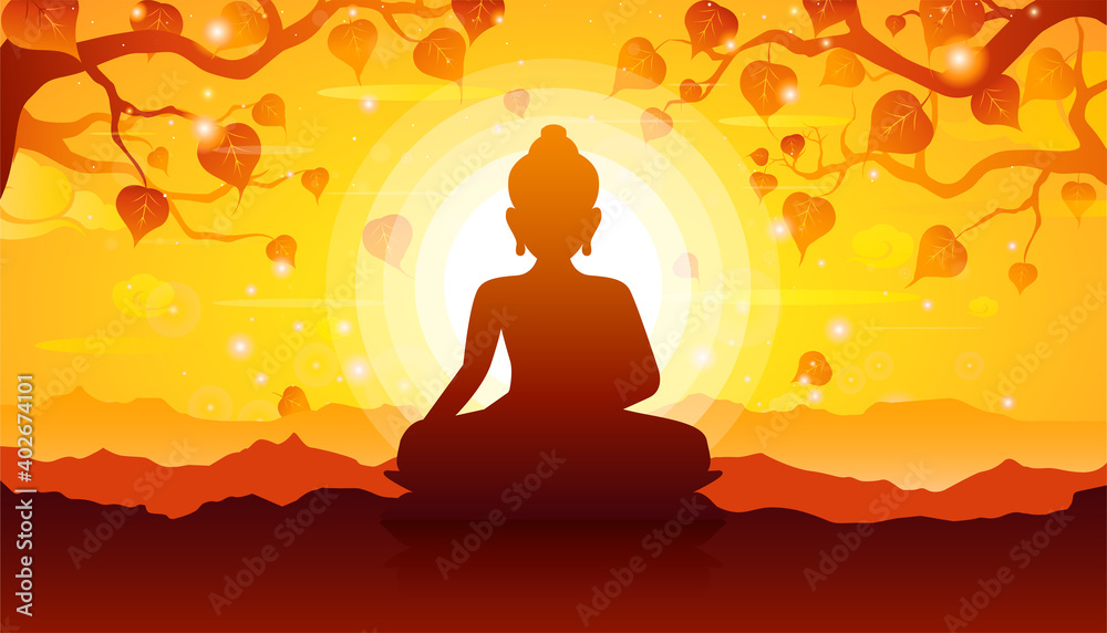 Photo & Art Print Buddha sitting under bodhi tree on sunset background ...