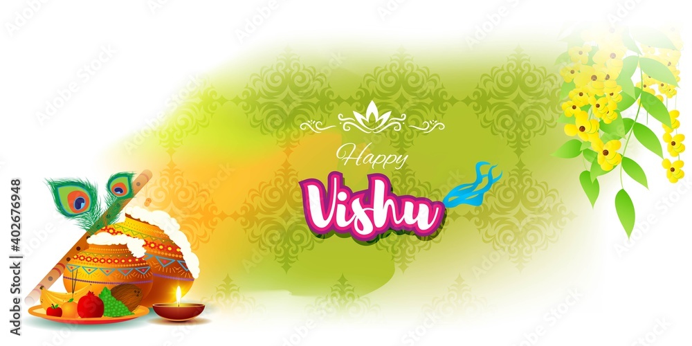 Vetor de Vector illustration of Happy Vishu concept banner. kerala New ...