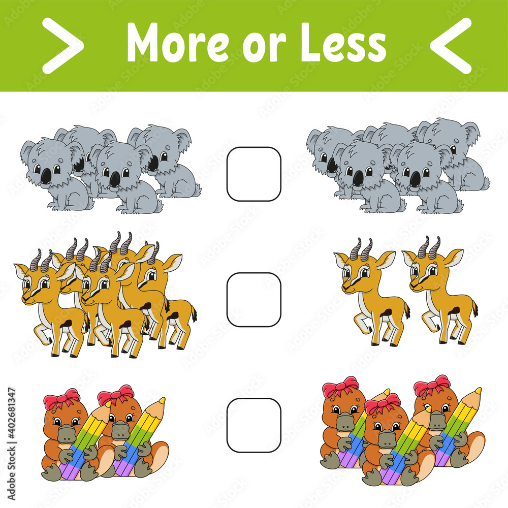 More or less. Educational activity worksheet for kids and toddlers ...