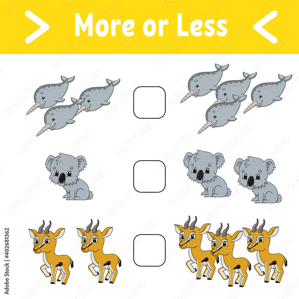 More or less. Educational activity worksheet for kids and toddlers ...