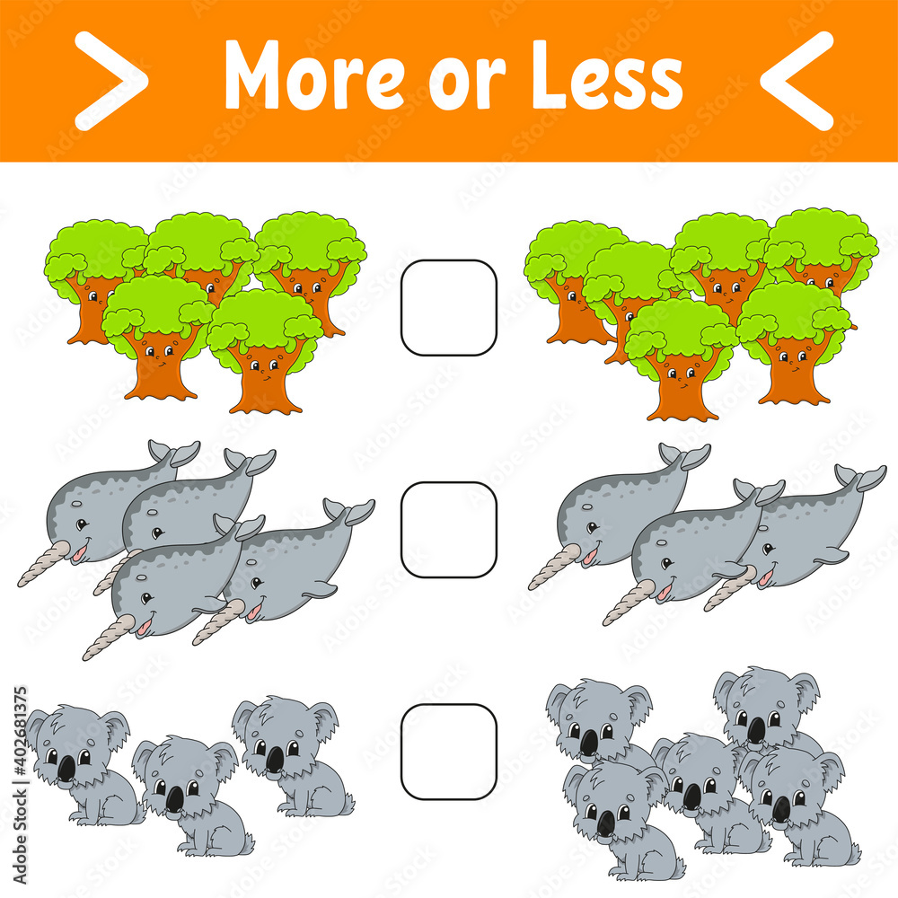 More or less. Educational activity worksheet for kids and toddlers ...