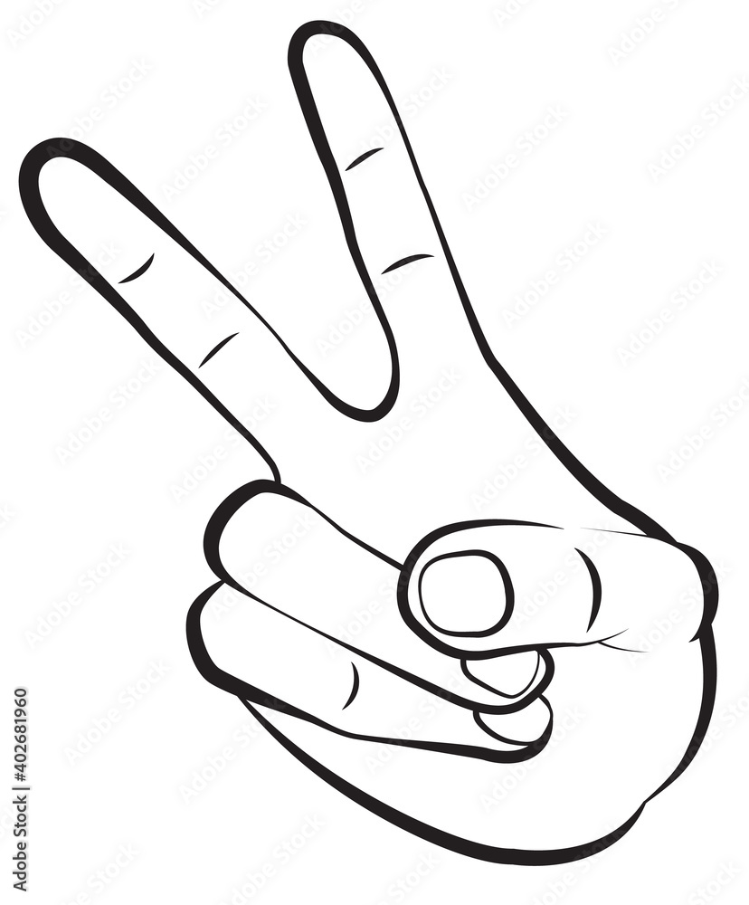 A hand making two finger V-sign victory gesture symbolizes love and ...