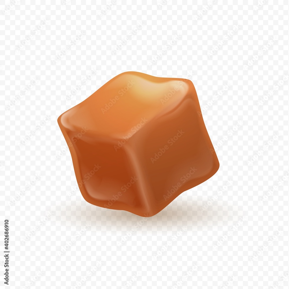 Realistic caramel. 3D milk toffee cube. Isolated confectionery, sweet ...