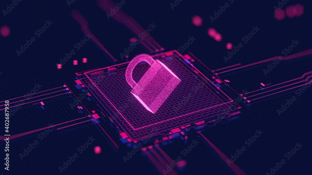 Cyber security, digital information protection. Microchip, circuit ...