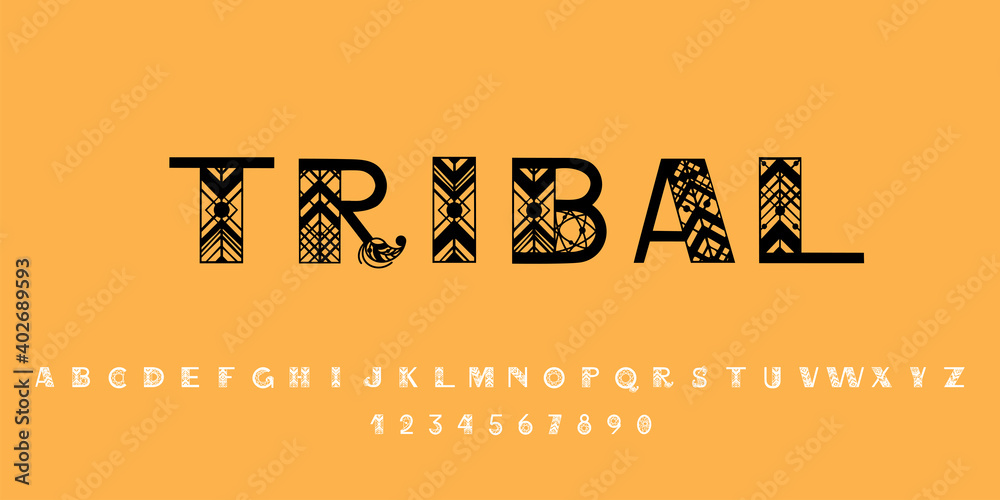Tribal style alphabet. Ethnic ornamental font. Vector illustration ...