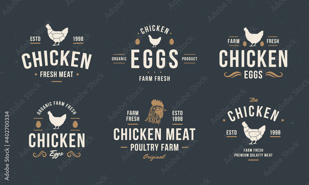 Chicken egg, Chicken meat logo, label. Vintage Chicken logo templates ...