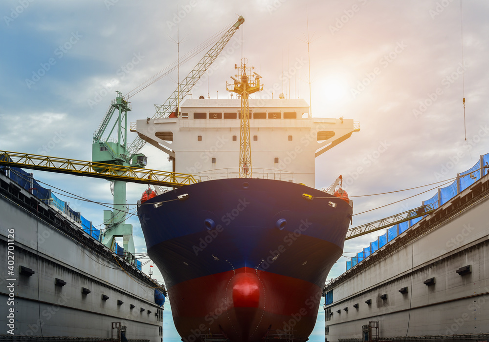 Shipyard, Ship Repair in floating dry dock under maintenance ...