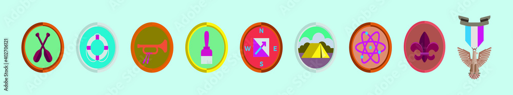 set of boy scout badges cartoon icon design template with various ...