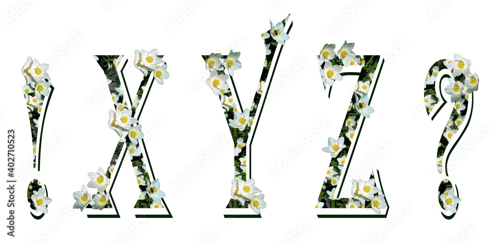 Capital letters of the Latin alphabet X, Y, Z, exclamation mark and ...