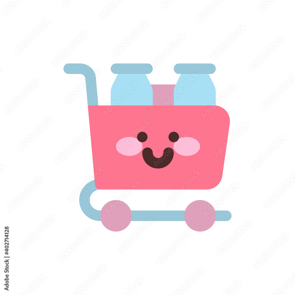 Cute Trolley Goods Cart Buy Shopping Flat Icon, Logo, Vector Stock ...