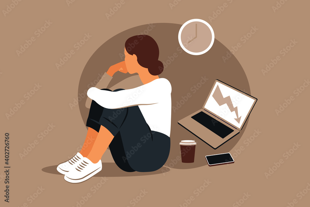 Vetor de Professional burnout syndrome. Illustration tired female ...