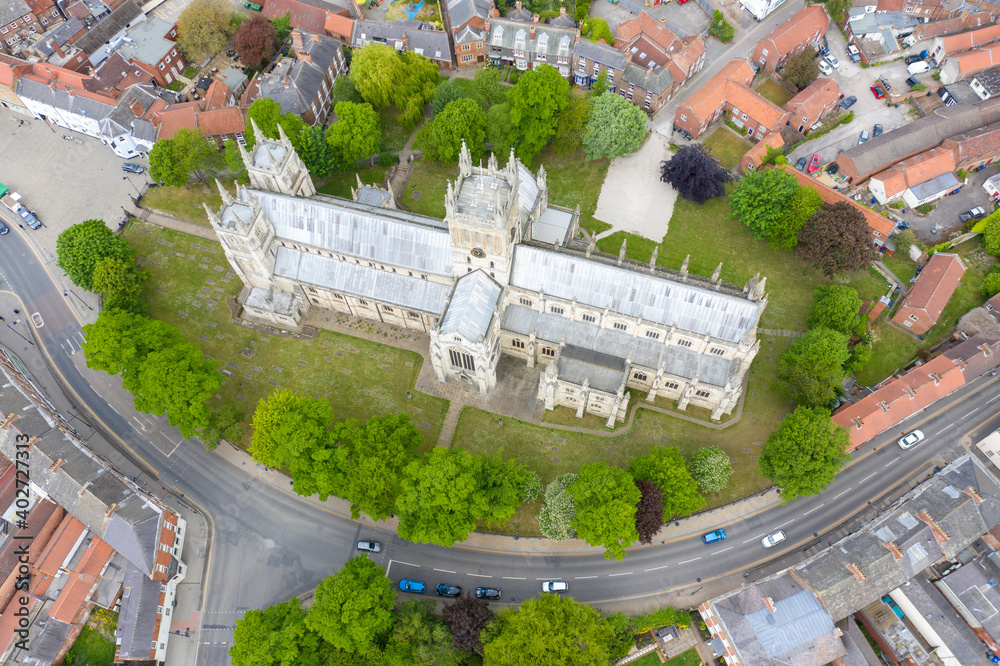 Aerial photo of the historical Selby Abbey in the town of Selby in York ...