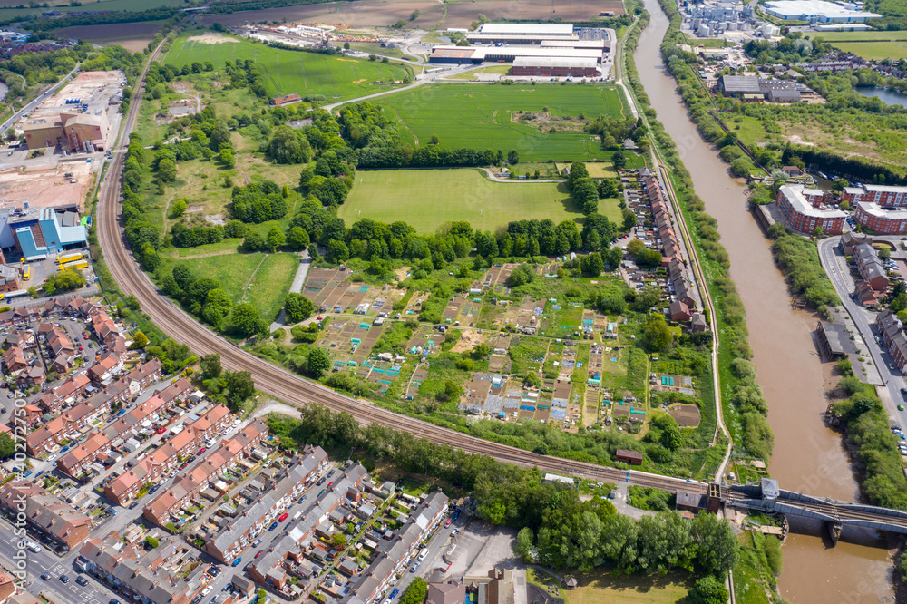 Aerial photo of the historical village town centre of Selby in York ...