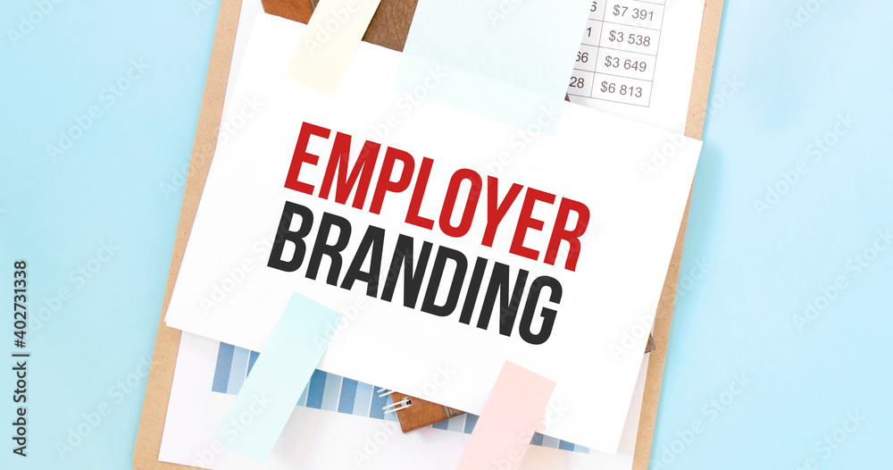Paper plate with text Employer Branding. Diagram, notepad and blue ...