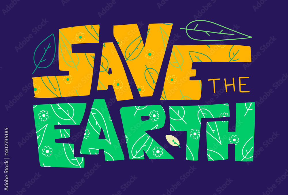 Hand drawn save earth hand lettering for print design. Hand drawn ...