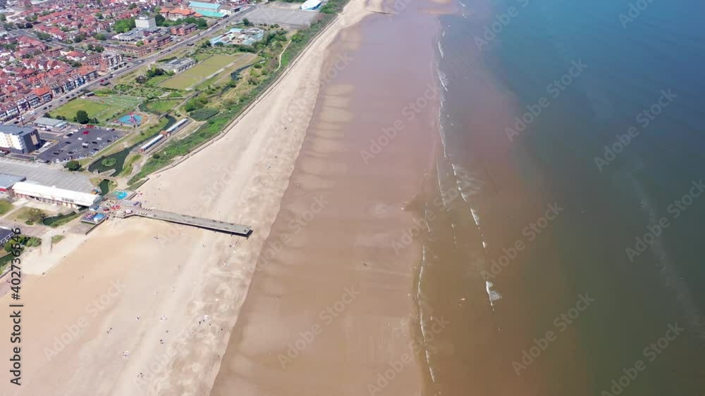 Aerial footage of the British seaside town of Skegness located in the ...