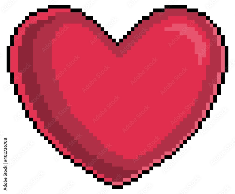 Pixel art heart icon for 8bit game on white background Stock ...