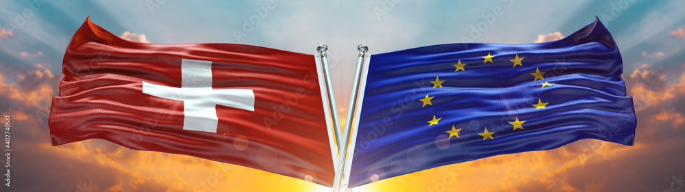Double Flag European Union vs Switzerland flag waving flag with texture ...
