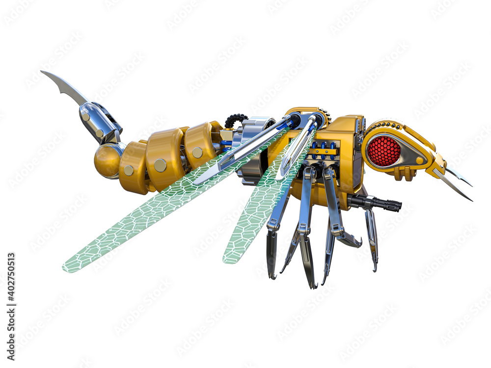 Mechanical wasp robot isolated on the white background. High resolution ...
