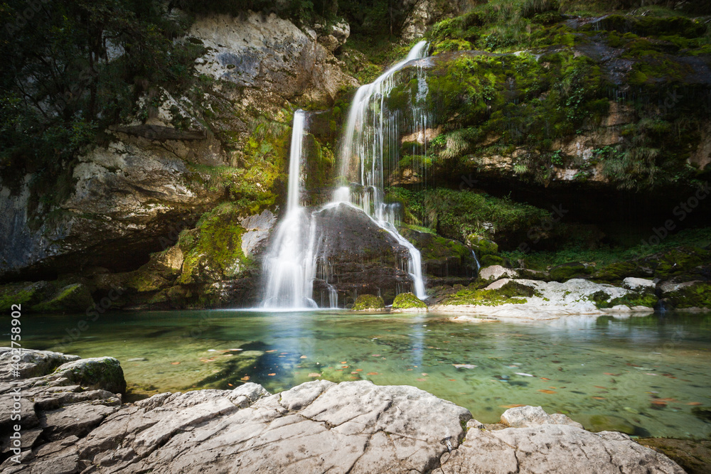 Awesome Slap Virje Waterfall close to Bovec and Soca River with crystal ...
