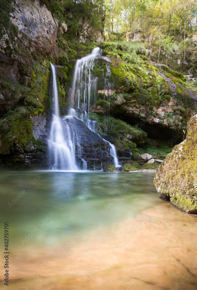 Awesome Slap Virje Waterfall close to Bovec and Soca River with crystal ...