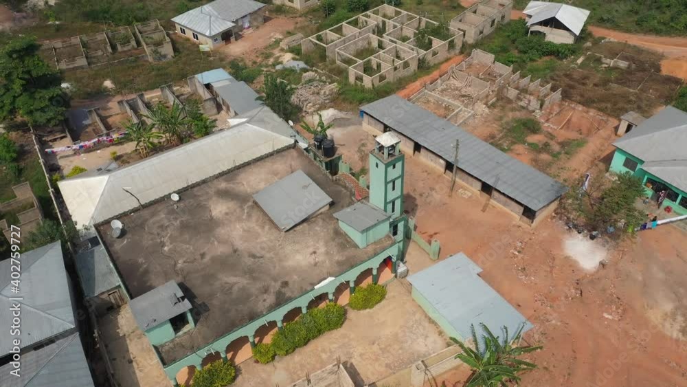 Aerial rural village outside Kumasi Ghana new. Roads, streets poorly ...