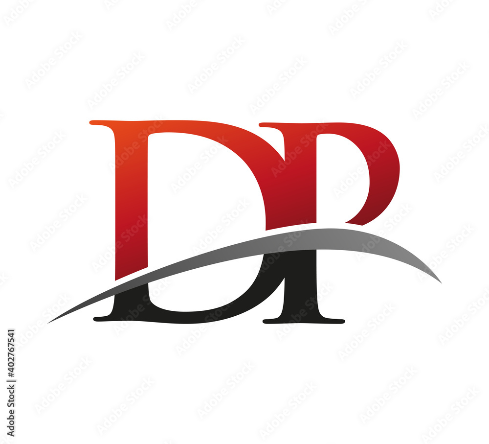 initial letter DP logotype company name colored red and black swoosh ...