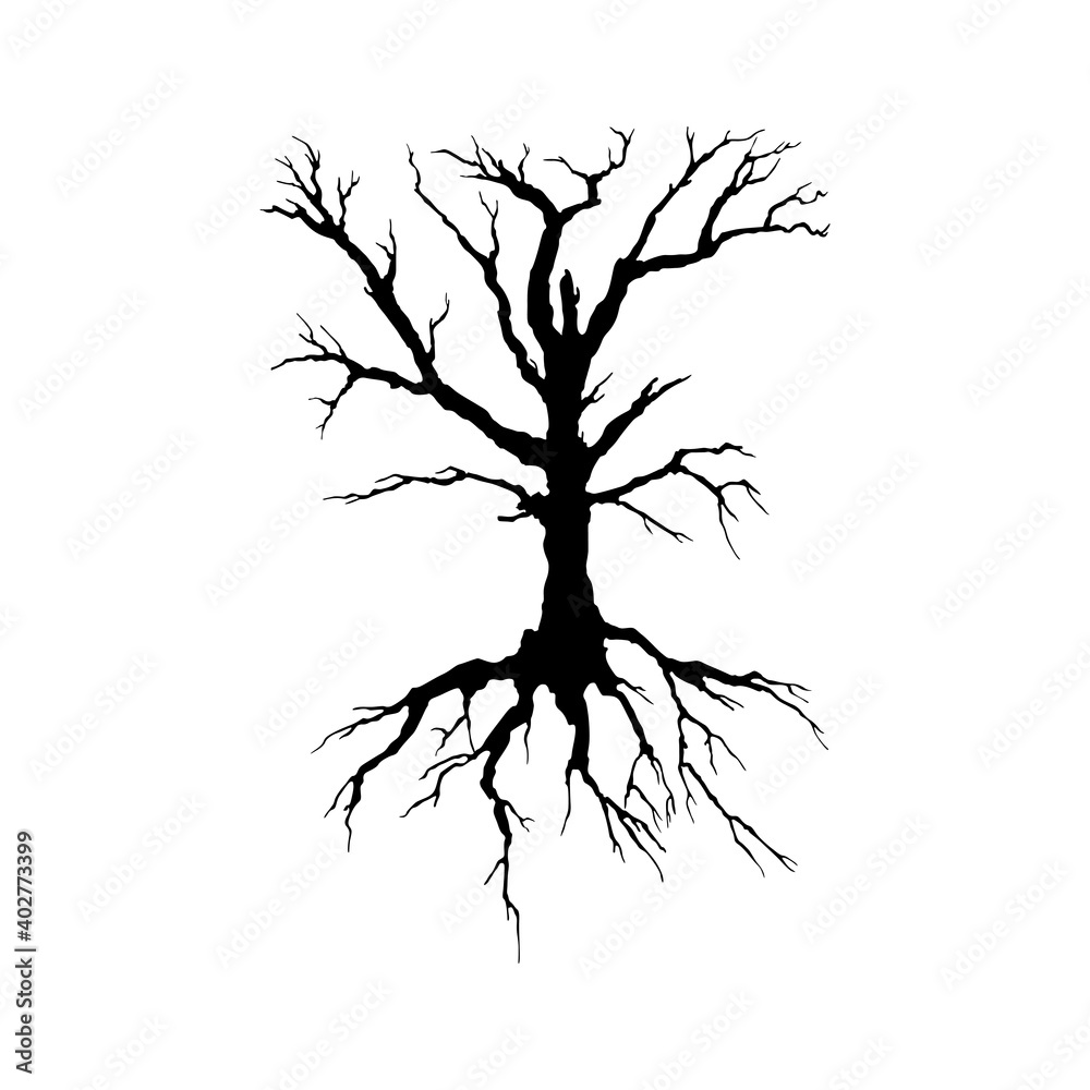 Creepy dead tree silhouette vector illustration. Autumn, winter season ...