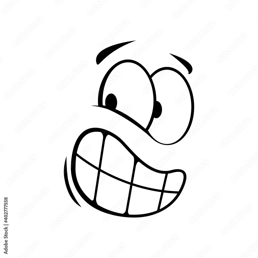 Suspicious emoticon with broad toothy smile isolated. Vector confused ...