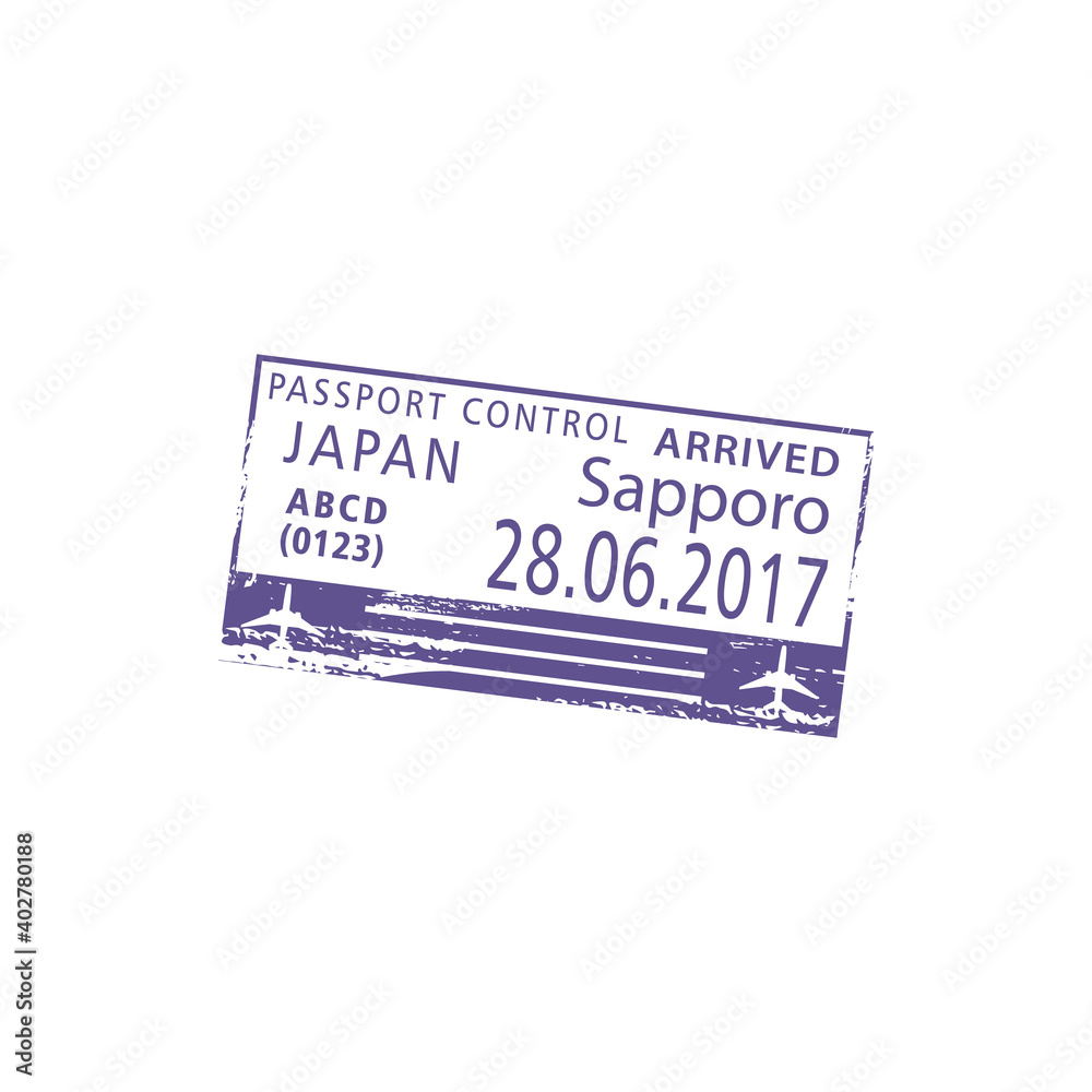 Sapporo airport passport control in Japan isolated visa stamp. Vector ...