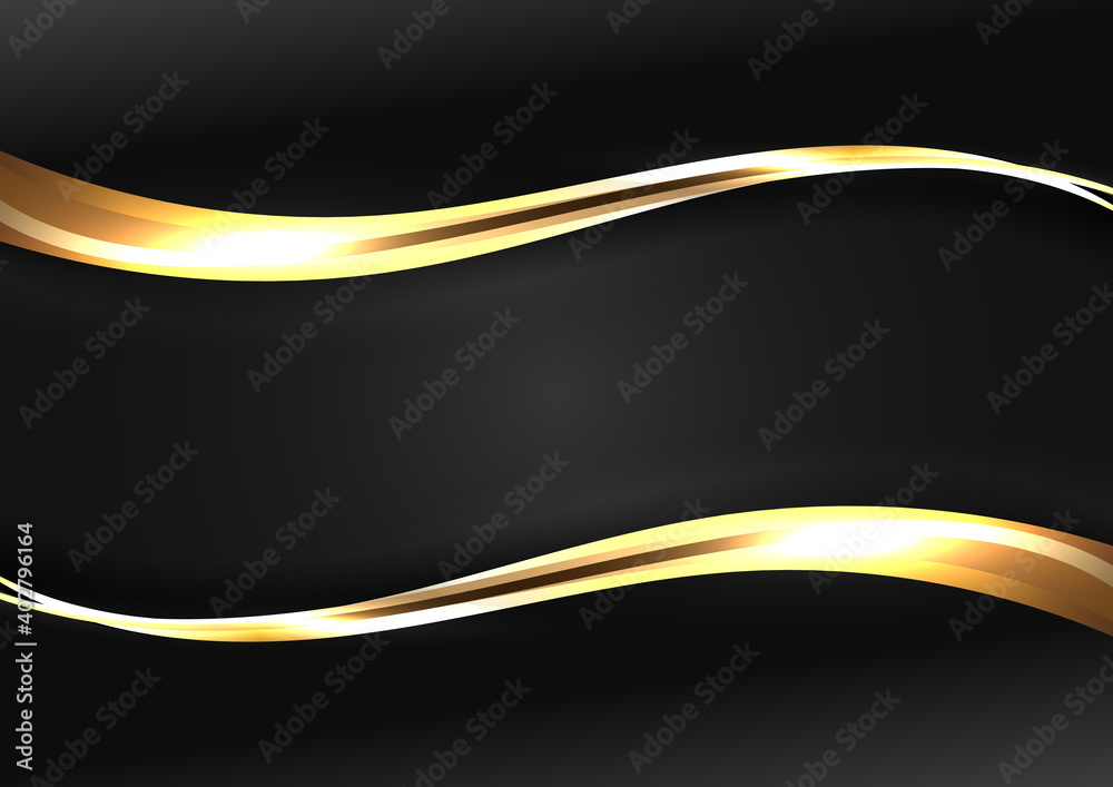 Abstract luxury template gold wave line with lighting effect on black ...