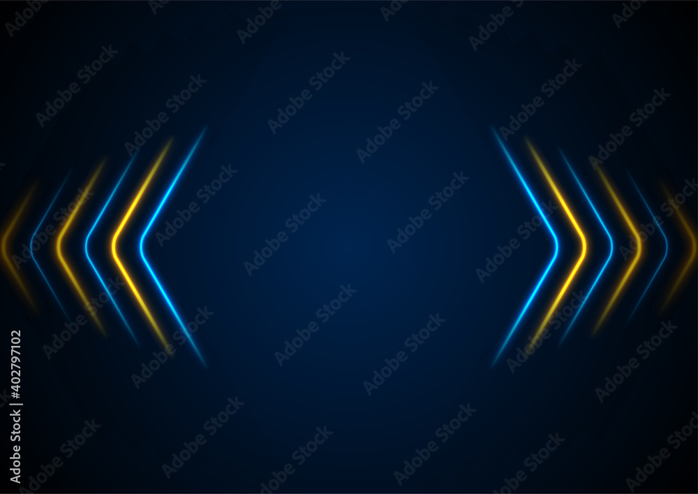 Bright blue yellow abstract neon arrows tech graphic design. Futuristic ...