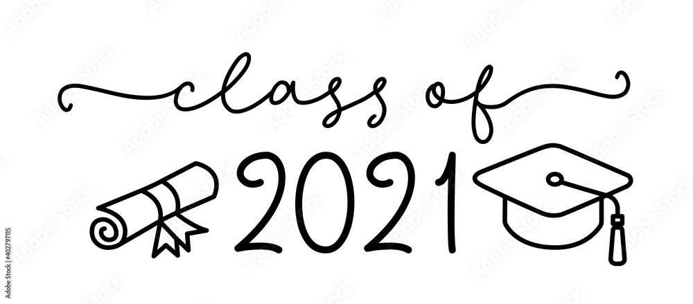 CLASS OF 2021. Graduation logo with cap and diploma for high school ...