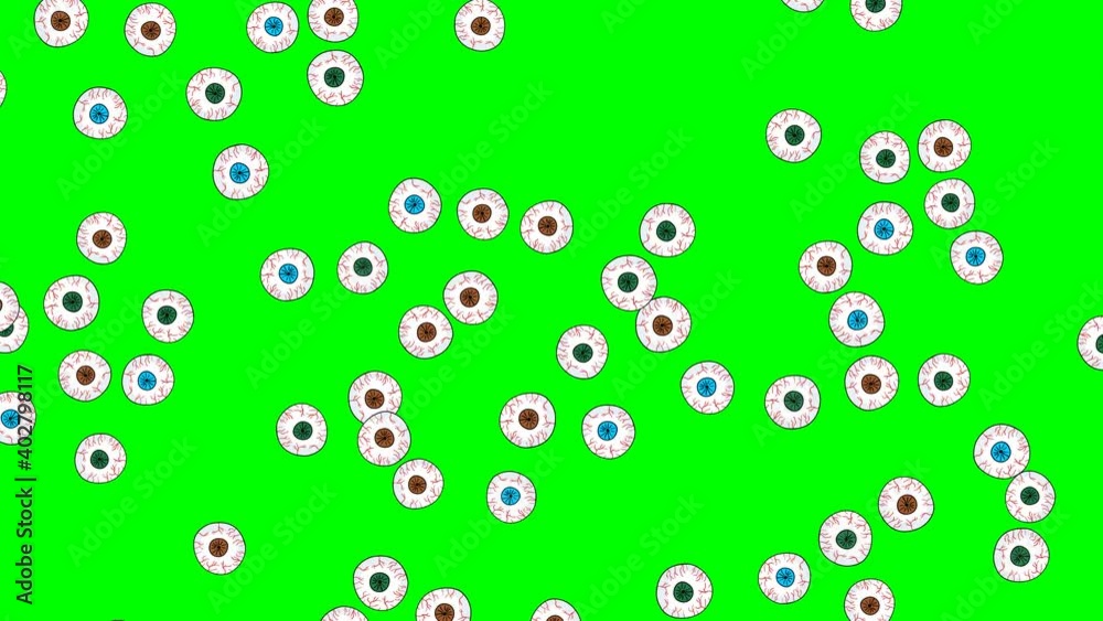 Funny cartoon eyes flying on green screen chroma key background. 4K ...