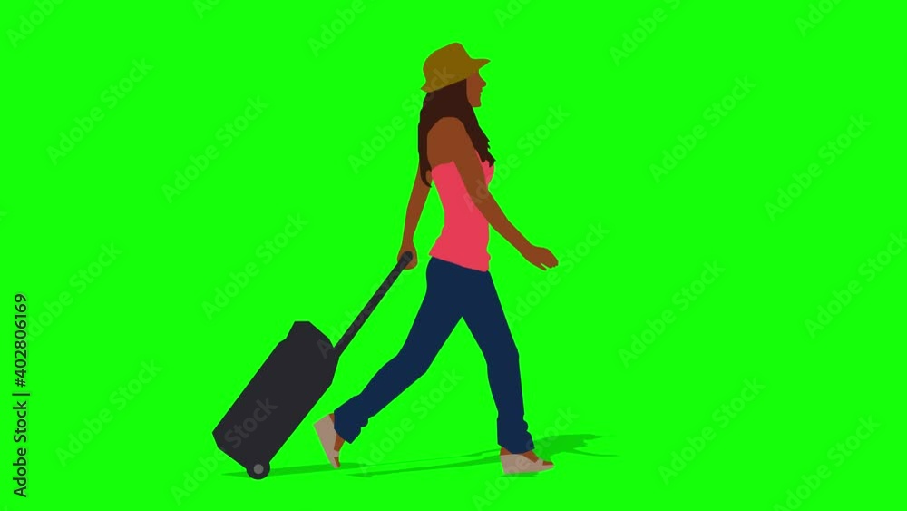 Walking black woman with travel bag cartoon animation. Loop animation ...