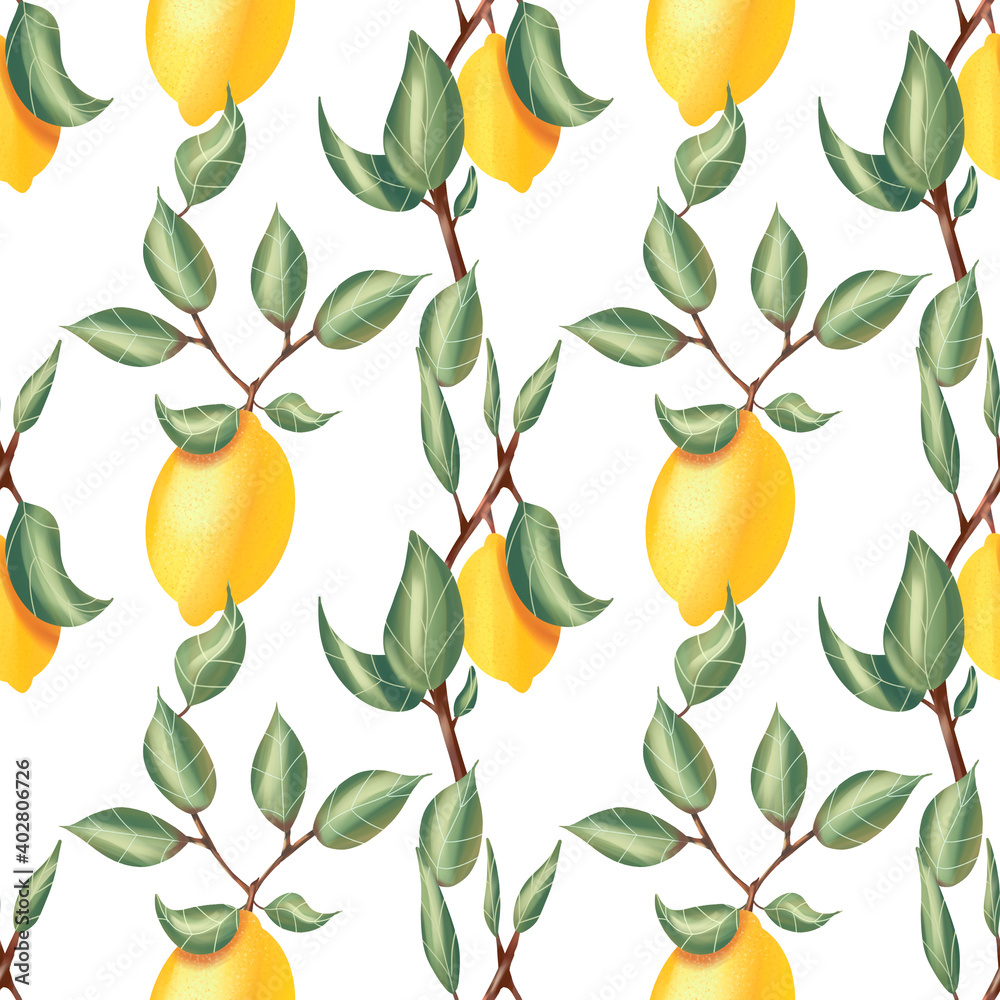 Spring seamless pattern with lemons and branches. Botany pattern ...