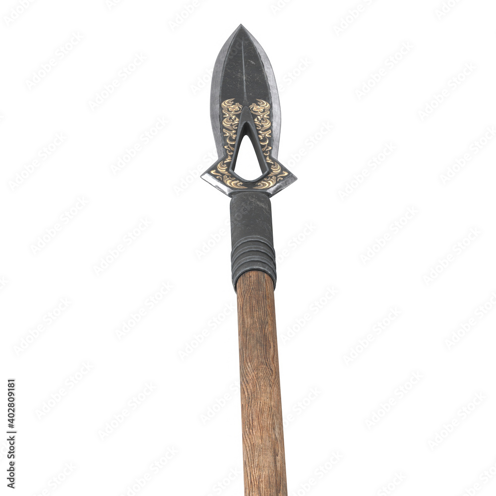 long spear, weapon, on an isolated white background. 3d illustration ...