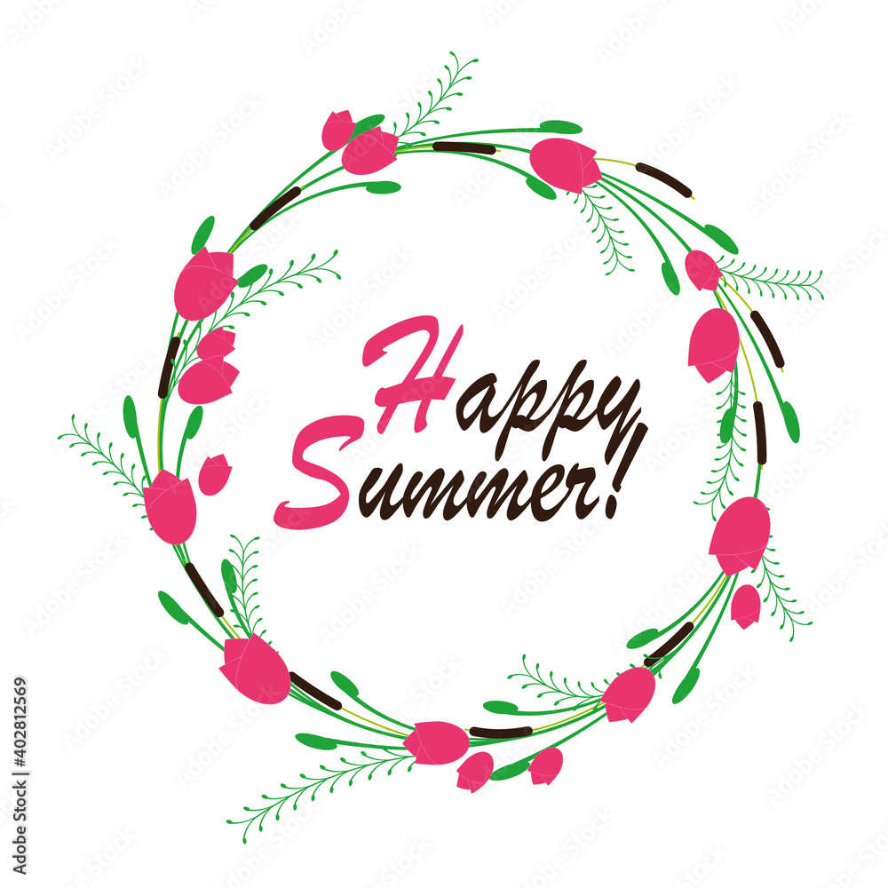 round frame with a congratulation inside from branches of greenery and ...