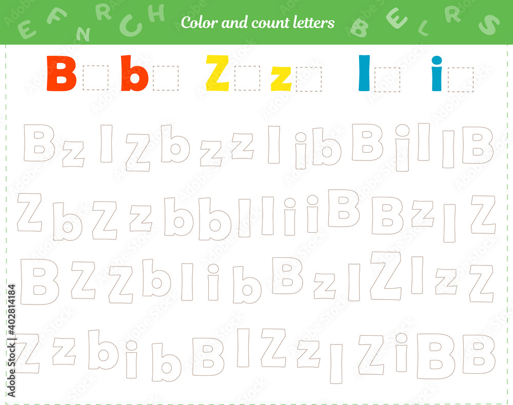 Worksheet for children. Color and count the letters. Development of ...