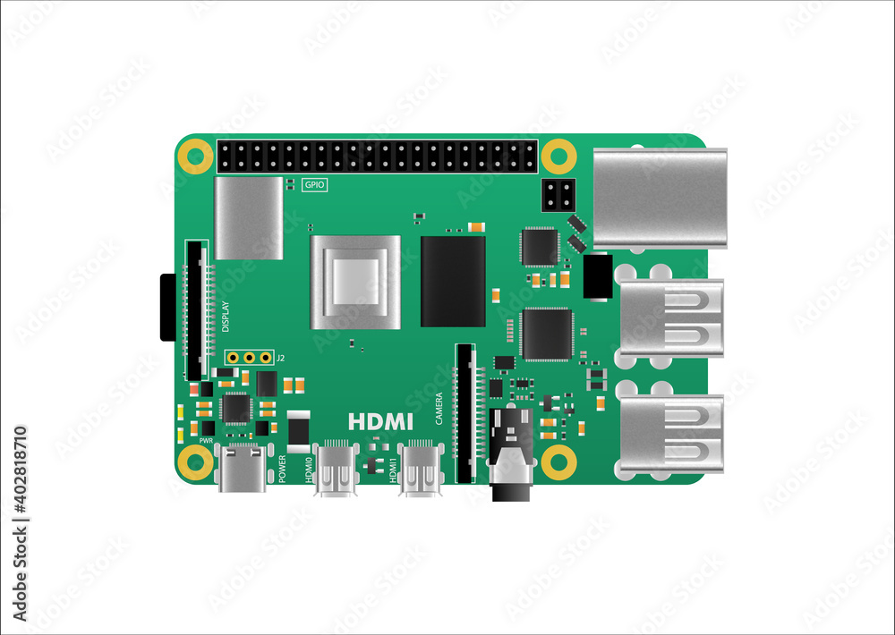 Realistic raspberry pi model B board detailed illustration of the top ...