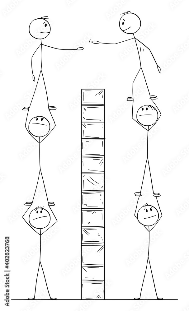 Vector cartoon stick figure illustration of two group of businessmen or ...