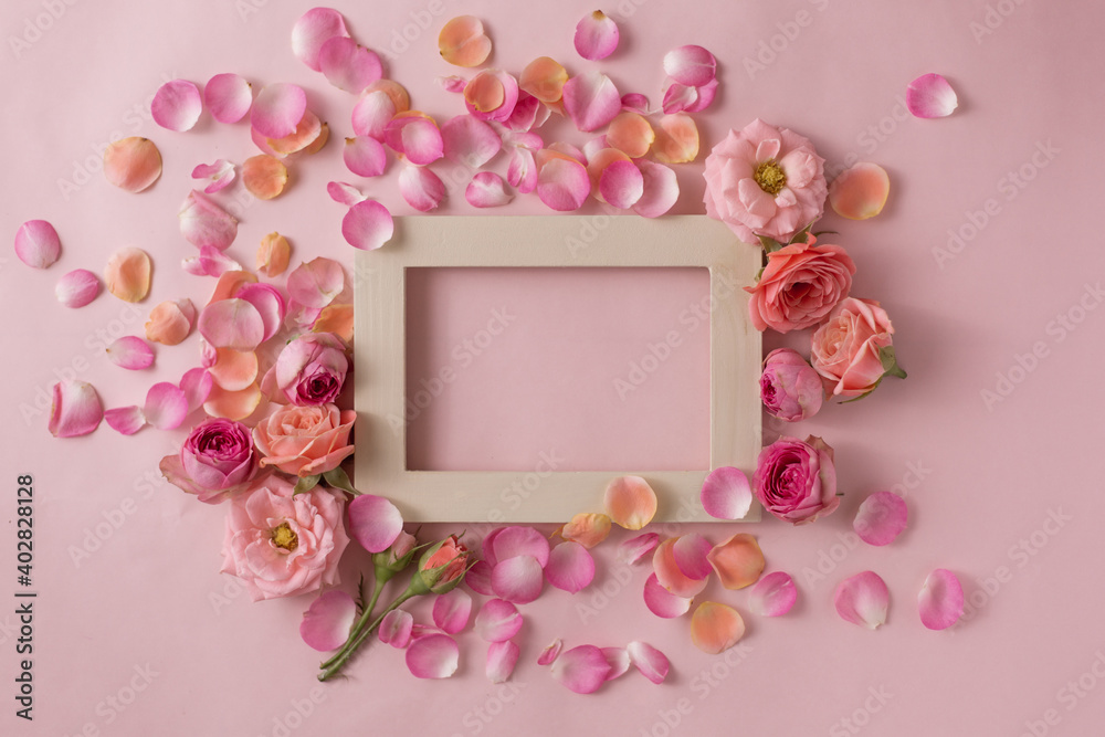 frame with pink roses Stock Photo | Adobe Stock