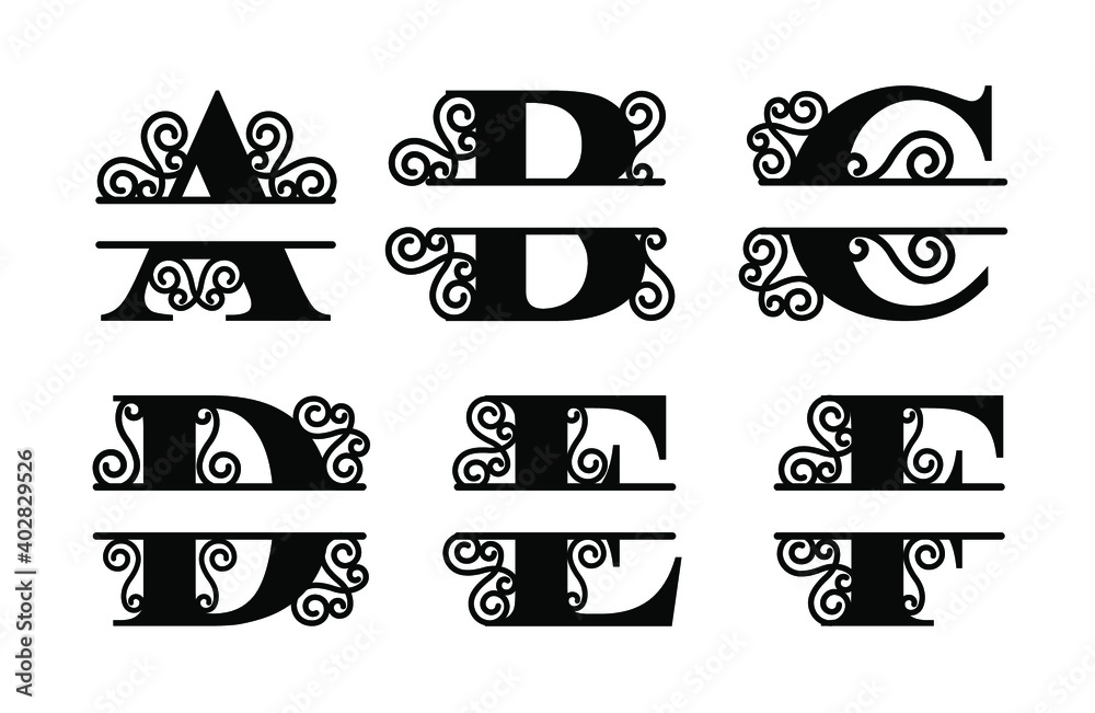 Alphabet Split Monogram, Split Letter Monogram, Alphabet Frame Font ...