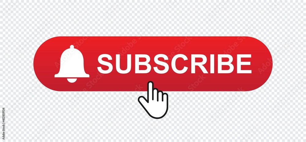 Subscribe red button with hand finger click pointer. subscribe Social ...