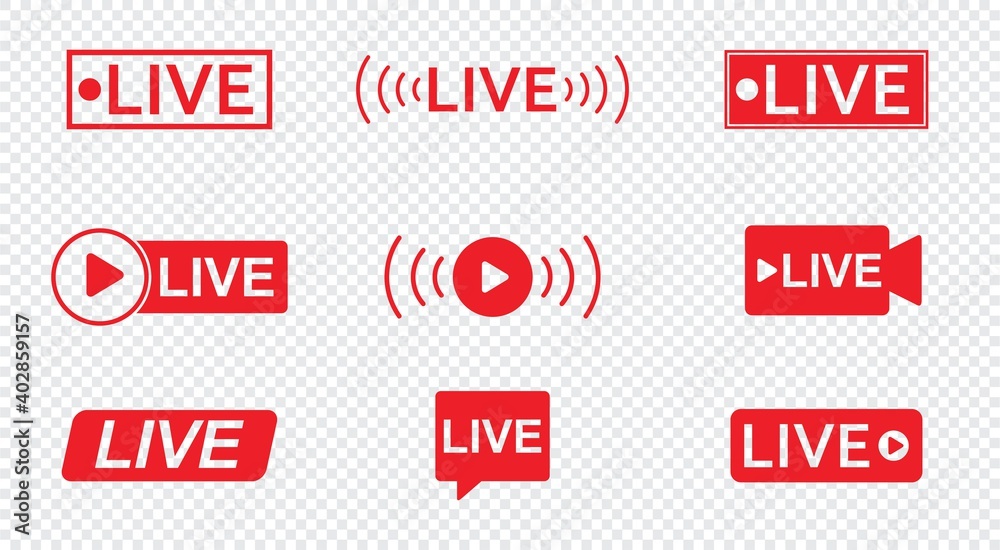 live streaming icon set. video broadcasting and live streaming isolated ...
