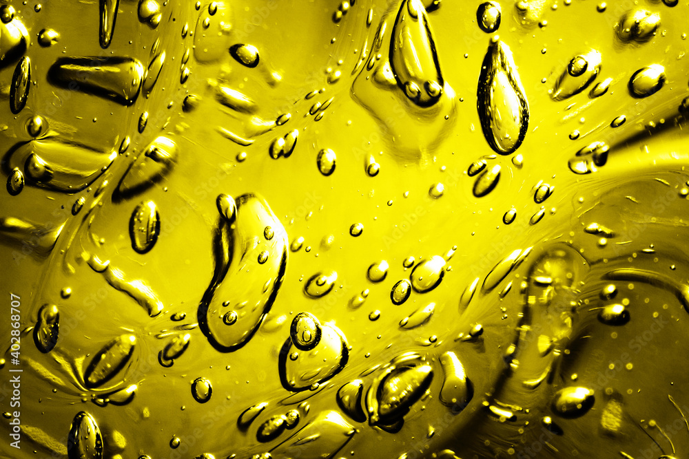 Yellow water gel background. Abstract round bubble shapes fizzy liquid ...