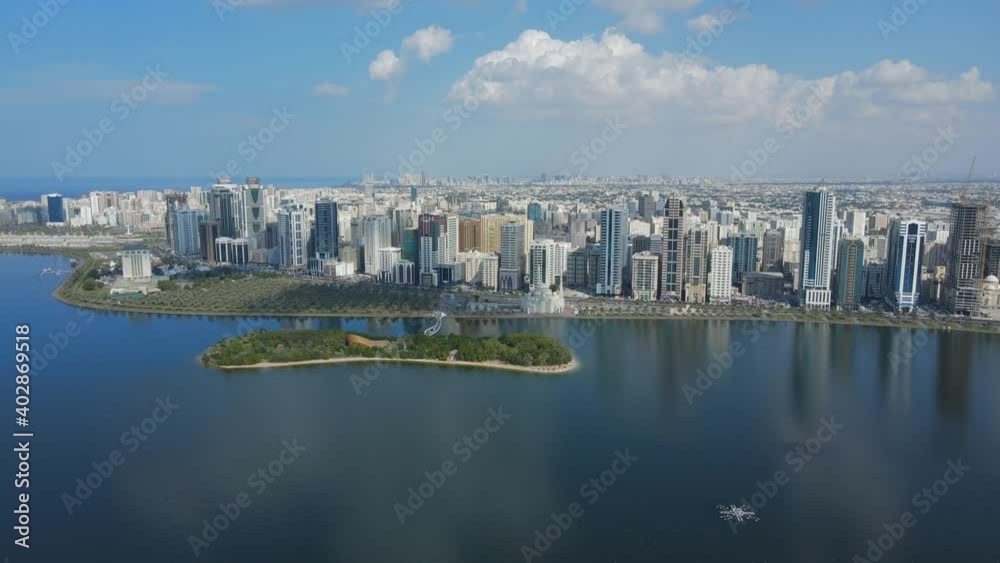 4K: Sharjah From the Top, Aerial view of Sharjah city and Khalid lake ...