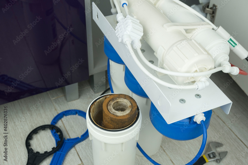 Dirty water filter cartridge used . Domestic water osmosis system at ...