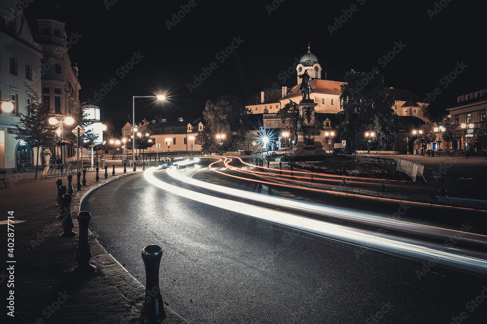 Square in Czech city Podebrady with castle and equestrian statue of ...