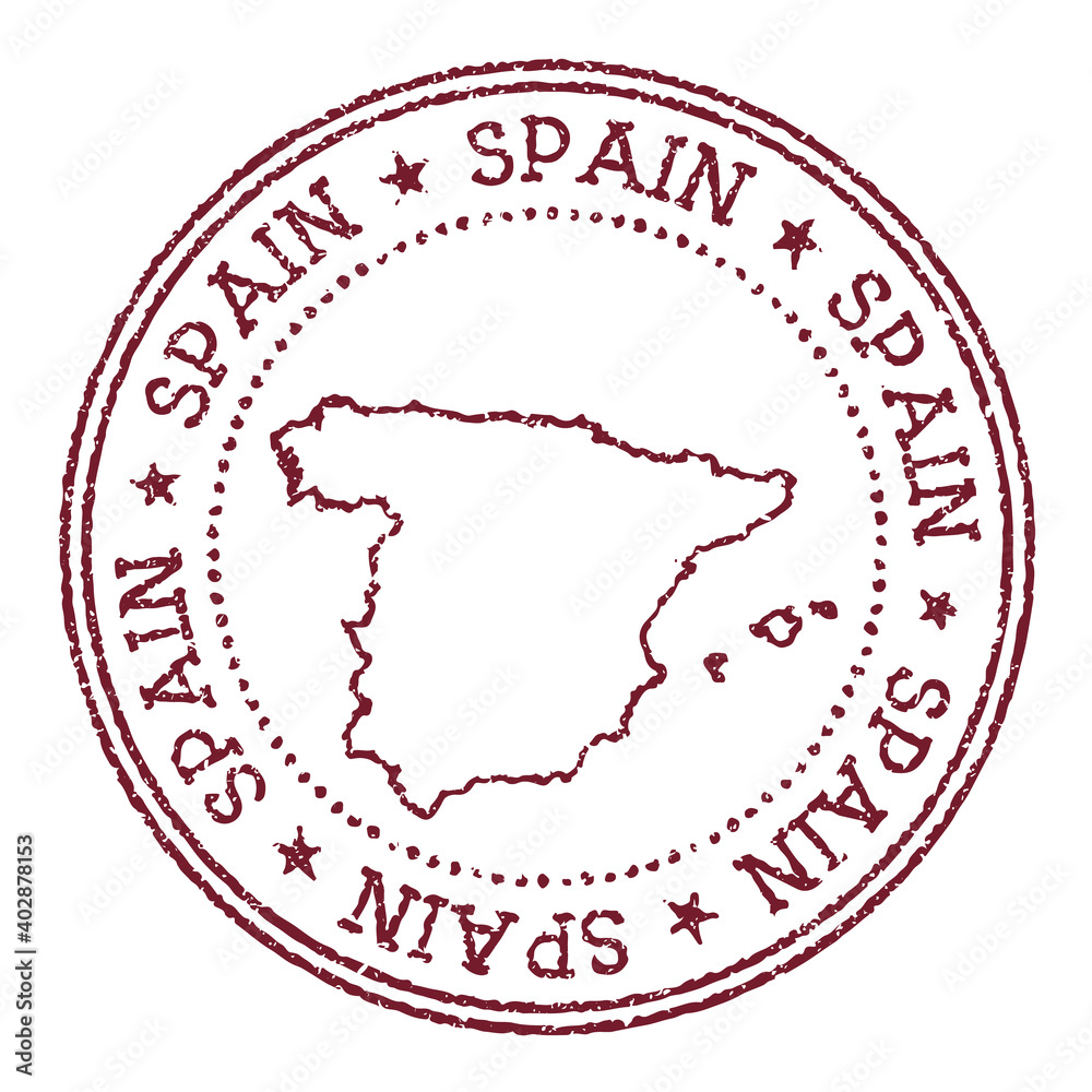 Spain round rubber stamp with country map. Vintage red passport stamp ...